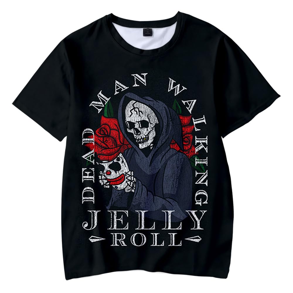 MARLLEGEBEE Jelly Roll Backroad Baptism Tour 2023 T-shirt Dead Man Walking Spider Skull Tee Crewneck Hip Hop Clothes (WP12506,XL)