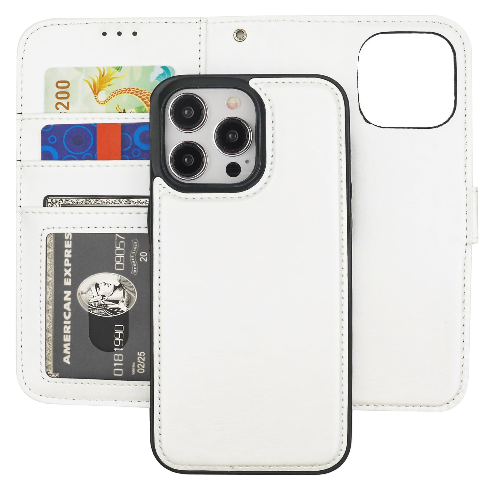 Bocasal Detachable Wallet Case for iPhone 15 Pro Max RFID Blocking Card Slots Holder Premium PU Leather Magnetic Kickstand Shockproof Wrist Strap Removable Flip Protective Cover 5G 6.7 inch (White)