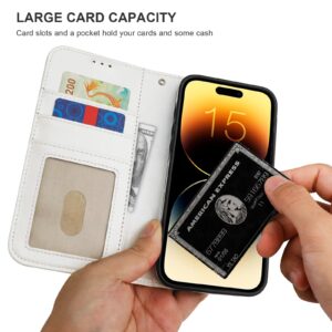 Bocasal Detachable Wallet Case for iPhone 15 Pro Max RFID Blocking Card Slots Holder Premium PU Leather Magnetic Kickstand Shockproof Wrist Strap Removable Flip Protective Cover 5G 6.7 inch (White)