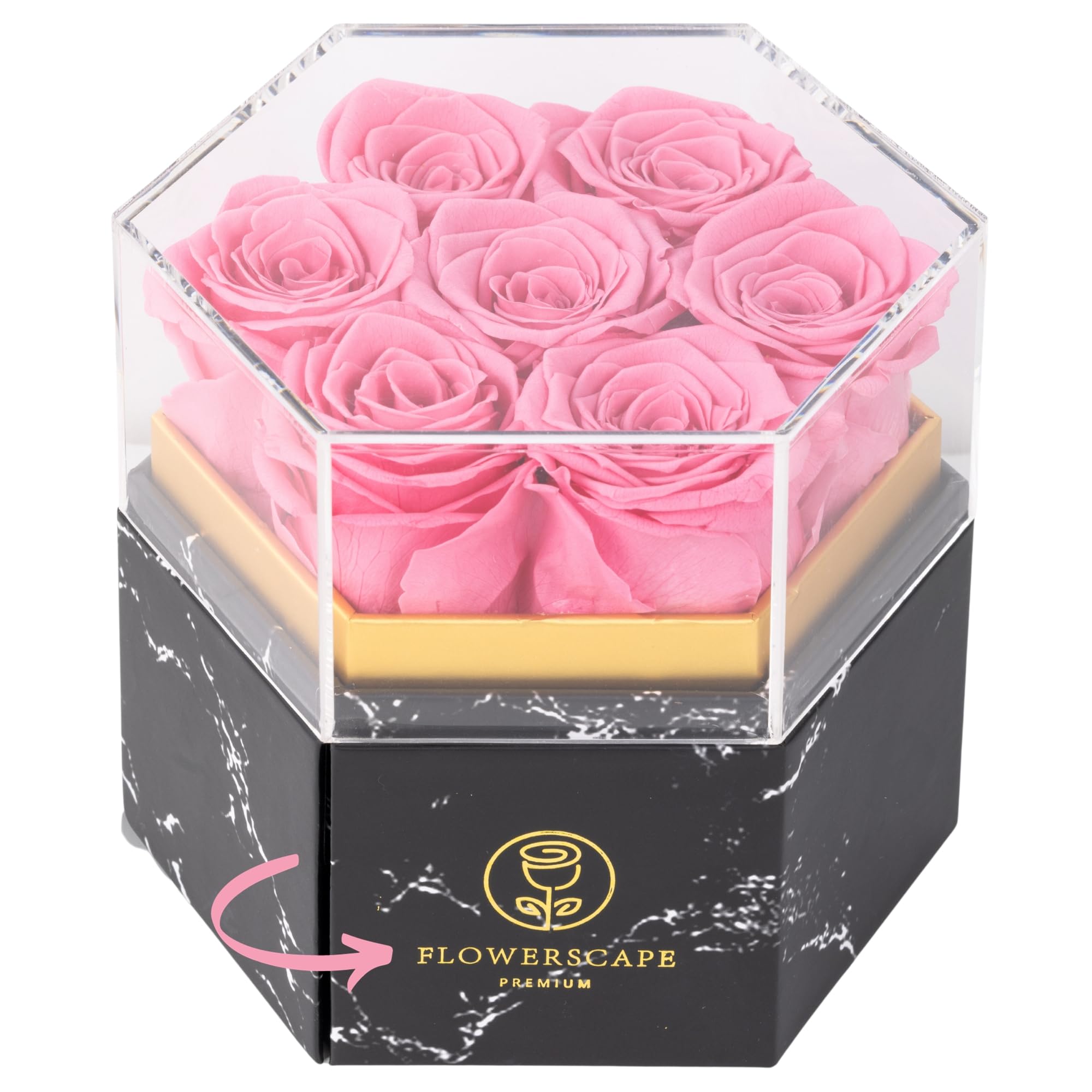 Forever Rose Flowers Delivery Prime - Fresh Bouquet - Valentines Mothers Day Birthday Anniversary for Women Mom Wife Girlfriend and Her - 7Pcs (Hexagon-Pink)