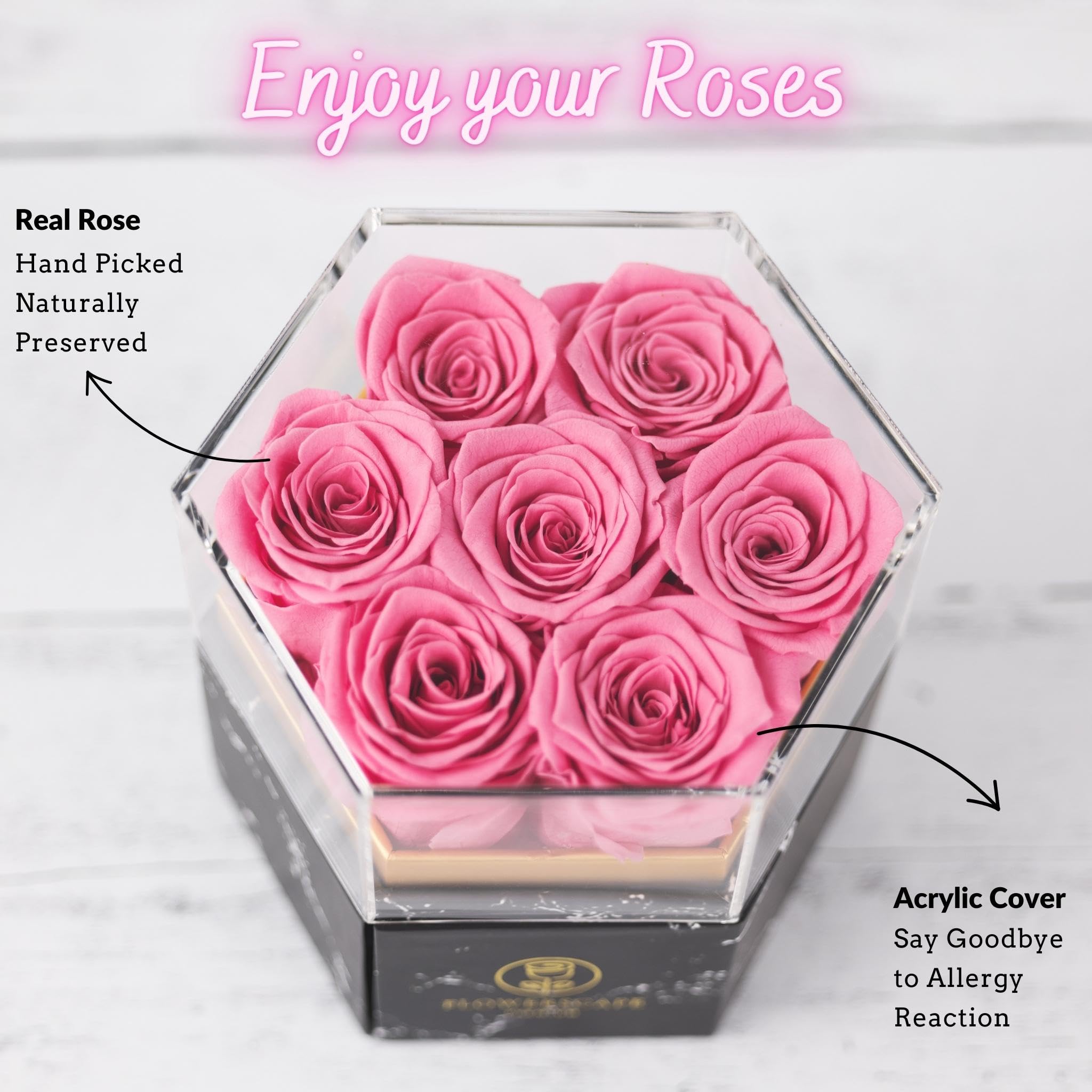 Forever Rose Flowers Delivery Prime - Fresh Bouquet - Valentines Mothers Day Birthday Anniversary for Women Mom Wife Girlfriend and Her - 7Pcs (Hexagon-Pink)