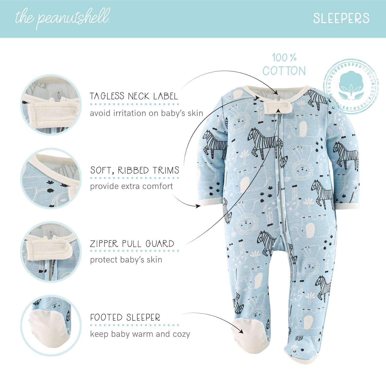 The Peanutshell Newborn Clothes & Essentials Set, 30 Piece Baby Layette Gift Set, 0-3 Month Outfits, Safari