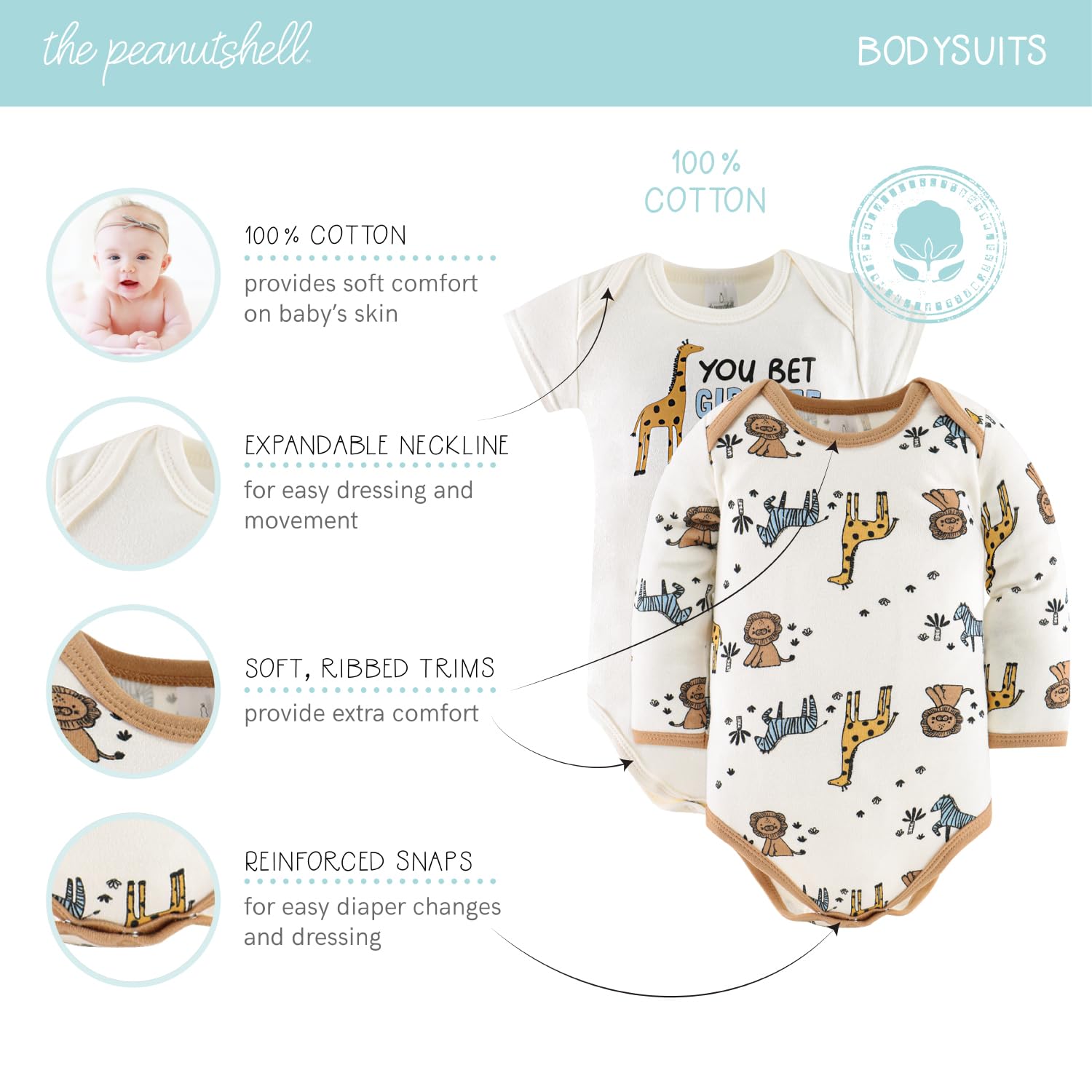 The Peanutshell Newborn Clothes & Essentials Set, 30 Piece Baby Layette Gift Set, 0-3 Month Outfits, Safari