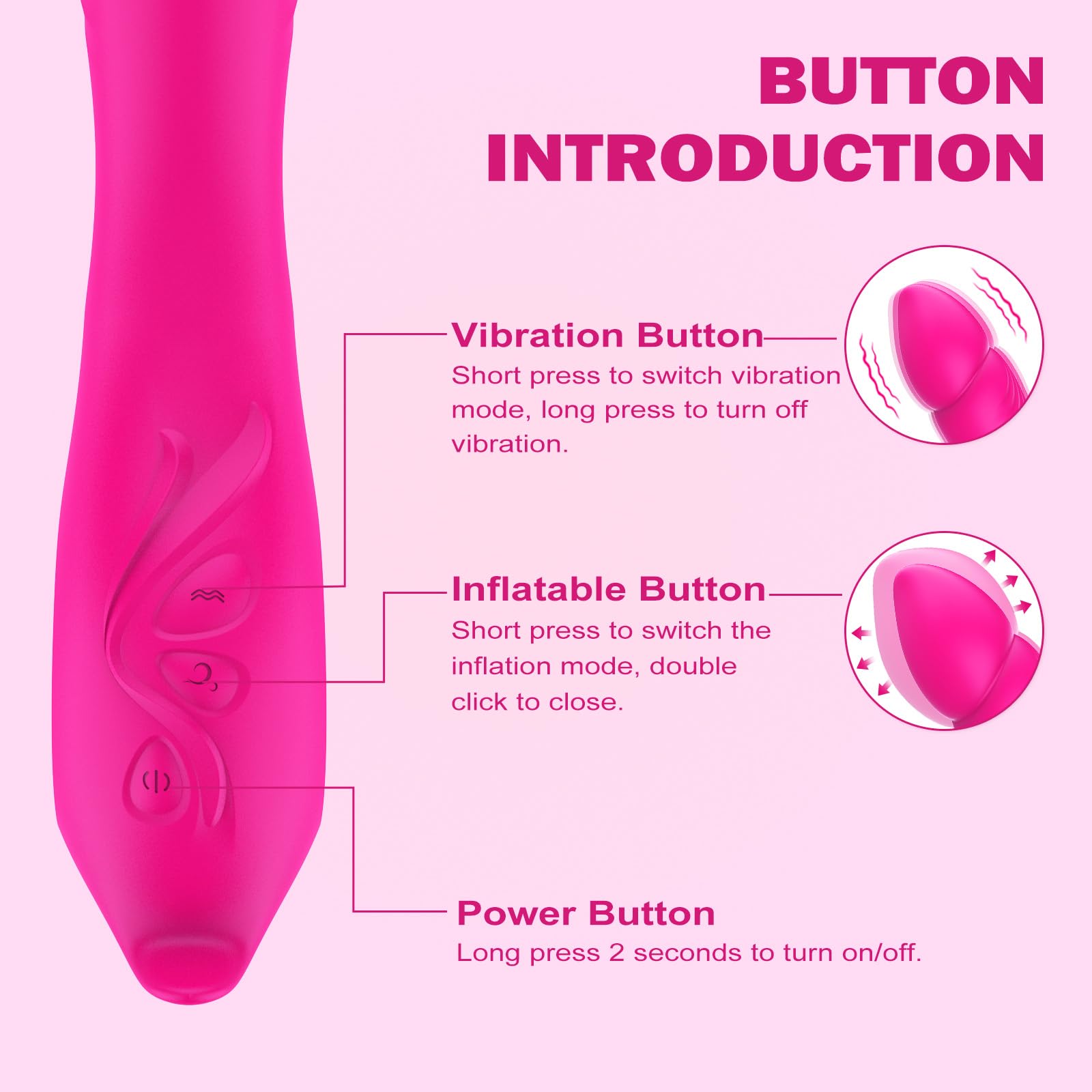 Realistic Dildos Adult Sex Toys - BGGOOD Inflatable Vibrator Dildos with 9 Vibration & 5 Inflatable, Clit G Spot Nipple Stimulation for Woman Dildo for Sexual Pleasure(Pink)