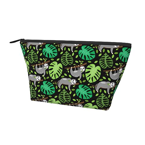 Lightweight Travel Portable Cosmetic Bag Compatible with Tropical Green Leaves Sloth, Casual Toiletry Makeup Carrying Pouch Multifunction Coin Cash Storage Cases for Women