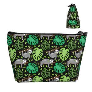 lightweight travel portable cosmetic bag compatible with tropical green leaves sloth, casual toiletry makeup carrying pouch multifunction coin cash storage cases for women