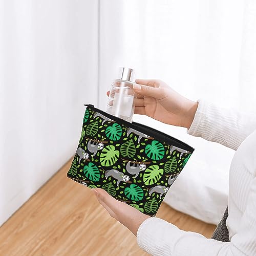 Lightweight Travel Portable Cosmetic Bag Compatible with Tropical Green Leaves Sloth, Casual Toiletry Makeup Carrying Pouch Multifunction Coin Cash Storage Cases for Women