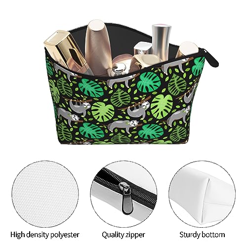 Lightweight Travel Portable Cosmetic Bag Compatible with Tropical Green Leaves Sloth, Casual Toiletry Makeup Carrying Pouch Multifunction Coin Cash Storage Cases for Women