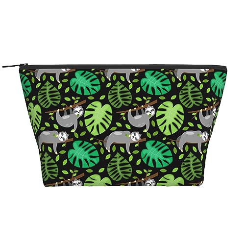 Lightweight Travel Portable Cosmetic Bag Compatible with Tropical Green Leaves Sloth, Casual Toiletry Makeup Carrying Pouch Multifunction Coin Cash Storage Cases for Women