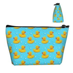 women's lightweight makeup bag pouch compatible with cute funny bubbles blue yellow rubber ducks, funny travel cosmetic bag portable pencil bag with zip for office college christmas gift