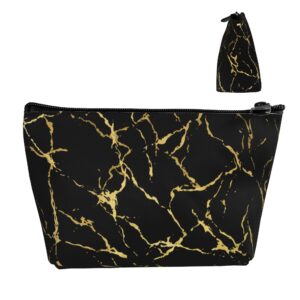 women's lightweight makeup bag pouch compatible with gold marbling texture black marble, funny travel cosmetic bag portable pencil bag with zip for office college christmas gift