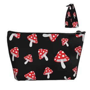 women's lightweight makeup bag pouch compatible with black red cartoon mushroom, funny travel cosmetic bag portable pencil bag with zip for office college christmas gift