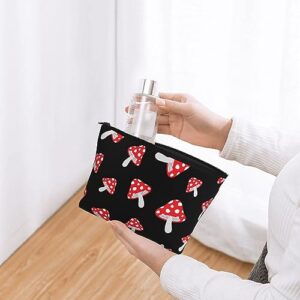 Women's Lightweight Makeup Bag Pouch Compatible with Black Red Cartoon Mushroom, Funny Travel Cosmetic Bag Portable Pencil Bag with Zip for Office College Christmas Gift