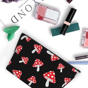 Women's Lightweight Makeup Bag Pouch Compatible with Black Red Cartoon Mushroom, Funny Travel Cosmetic Bag Portable Pencil Bag with Zip for Office College Christmas Gift