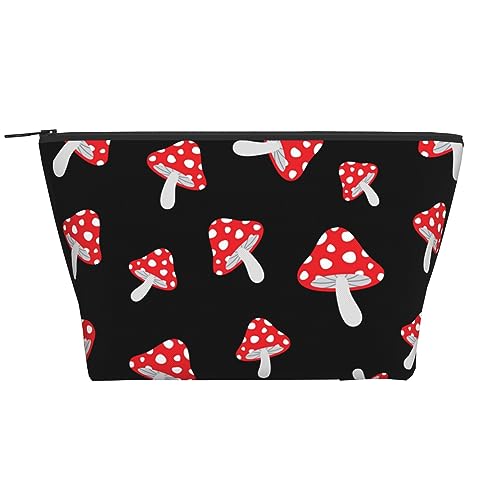 Women's Lightweight Makeup Bag Pouch Compatible with Black Red Cartoon Mushroom, Funny Travel Cosmetic Bag Portable Pencil Bag with Zip for Office College Christmas Gift