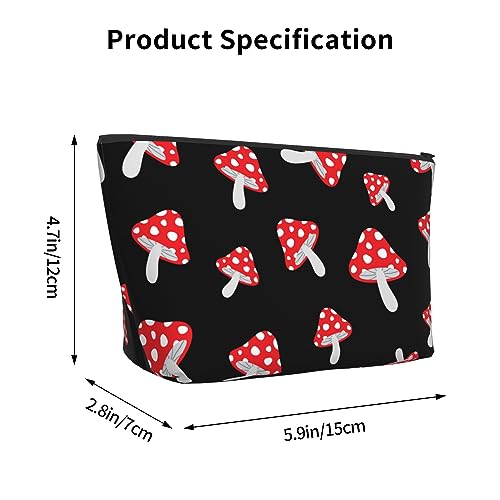 Women's Lightweight Makeup Bag Pouch Compatible with Black Red Cartoon Mushroom, Funny Travel Cosmetic Bag Portable Pencil Bag with Zip for Office College Christmas Gift