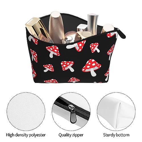 Women's Lightweight Makeup Bag Pouch Compatible with Black Red Cartoon Mushroom, Funny Travel Cosmetic Bag Portable Pencil Bag with Zip for Office College Christmas Gift