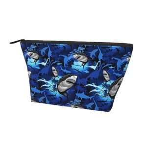 Women's Lightweight Makeup Bag Pouch Compatible with Cool Dinosaur And Ocean Sharks, Funny Travel Cosmetic Bag Portable Pencil Bag with Zip for Office College Christmas Gift