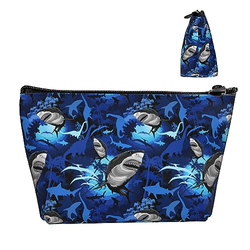 Women's Lightweight Makeup Bag Pouch Compatible with Cool Dinosaur And Ocean Sharks, Funny Travel Cosmetic Bag Portable Pencil Bag with Zip for Office College Christmas Gift