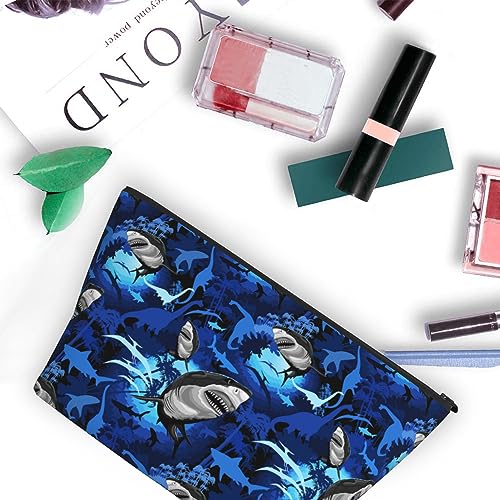 Women's Lightweight Makeup Bag Pouch Compatible with Cool Dinosaur And Ocean Sharks, Funny Travel Cosmetic Bag Portable Pencil Bag with Zip for Office College Christmas Gift