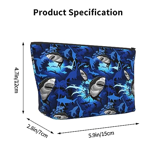 Women's Lightweight Makeup Bag Pouch Compatible with Cool Dinosaur And Ocean Sharks, Funny Travel Cosmetic Bag Portable Pencil Bag with Zip for Office College Christmas Gift