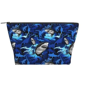 Women's Lightweight Makeup Bag Pouch Compatible with Cool Dinosaur And Ocean Sharks, Funny Travel Cosmetic Bag Portable Pencil Bag with Zip for Office College Christmas Gift