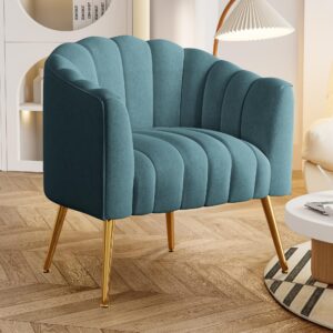 dewhut oversized pumpkin couch accent chair, modern comfy velvet upholstered barrel chairs, luxury single sofa armchair for living room, waiting room, office and vanity, (blue)