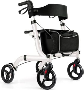 healconnex rollator walkers for seniors-folding rollator walker with seat and four 8-inch wheels-medical rollator，white