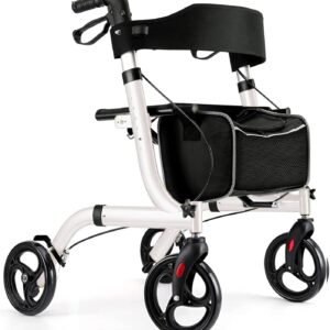 Healconnex Rollator Walkers for Seniors-Folding Rollator Walker with Seat and Four 8-inch Wheels-Medical Rollator，White