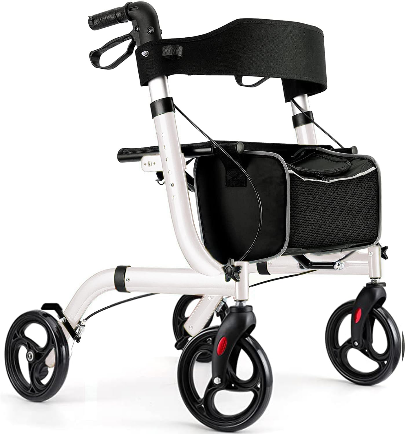 Healconnex Rollator Walkers for Seniors-Folding Rollator Walker with Seat and Four 8-inch Wheels-Medical Rollator，White