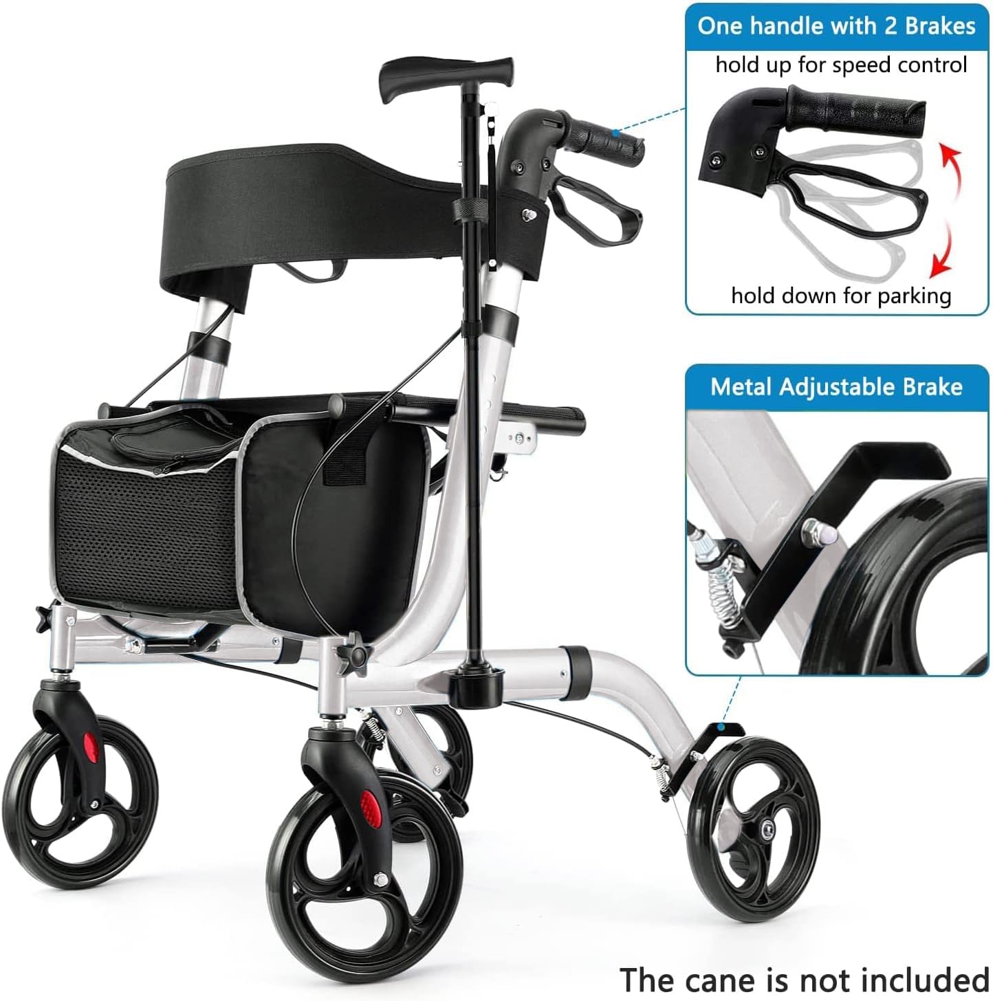 Healconnex Rollator Walkers for Seniors-Folding Rollator Walker with Seat and Four 8-inch Wheels-Medical Rollator，White