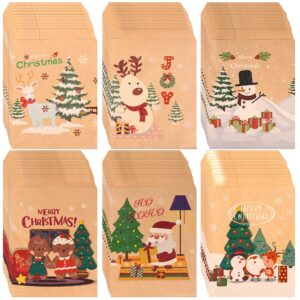 kolewo4ever 240 pieces christmas kraft treat bags holiday bags with xmas tree santa claus, elk prints christmas goodies snack gift bags red green candy buffet paper bags for christmas holiday，6 styles