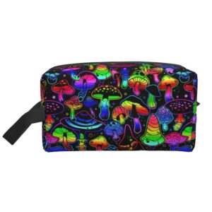 women lightweight makeup bag pouch compatible with rainbow colorful neon mushrooms toiletry bag, funny travel cosmetic bag portable bag with zip for office college