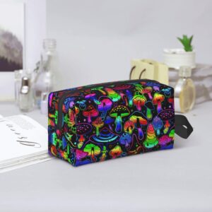 Women Lightweight Makeup Bag Pouch Compatible with Rainbow Colorful Neon Mushrooms Toiletry Bag, Funny Travel Cosmetic Bag Portable Bag with Zip for Office College