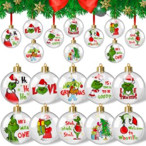 christmas ball ornaments hanging decorations - 10pcs acrylic clear christmas ornaments balls with green gnome cards for tree christmas crafts party decorations