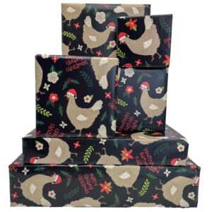 dtiafu chicken wrapping paper for christmas - funny print gift wrap with merry clucking christmas words - 20x28 inch per sheet (6 sheet)