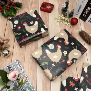 Dtiafu Chicken Wrapping Paper for Christmas - Funny Print Gift Wrap with Merry Clucking Christmas Words - 20X28 Inch Per Sheet (6 Sheet)