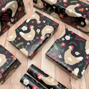 Dtiafu Chicken Wrapping Paper for Christmas - Funny Print Gift Wrap with Merry Clucking Christmas Words - 20X28 Inch Per Sheet (6 Sheet)