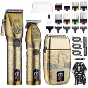 amuliss professional hair clippers trimmer & electric foil shavers set beard trimmer for men cordless t-blade hair trimmer electric razor, men's beard grooming kit