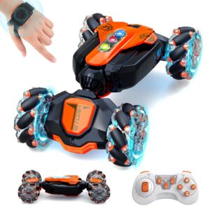 gesture sensing rc stunt car remote control car for boys 360°rotating 4wd rc cars transform 2.4ghz hand controlled toys for boys 4-7 birthday presents for kids age 7 8 9 10 11 yr (orange)