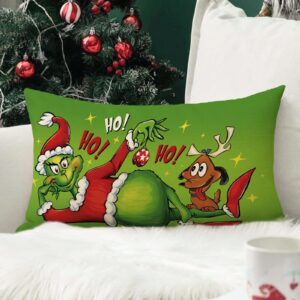 Ussap Christmas Lumbar Decorative Throw Pillow Cover 12 x 20, Green Xmas Max Dog Hohoho Rectangle Cushion Case Decor, Funny Holiday Home Decoration for Sofa Couch