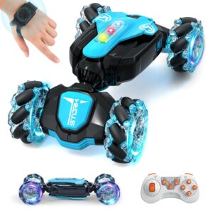 fanfantoey gesture sensing rc stunt car remote control car 360° rotating 4wd 2.4ghz rc cars transform car toys for boys 4-7 birthday gifts for age 8-12 (blue)