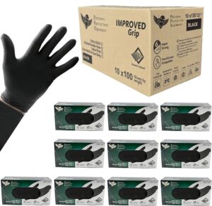 s&g black nitrile gloves heavy-duty latex & powder free - for cleaning, construction, mechanic, food prep | 6 mil - 1000 | large