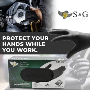 S&G Black Nitrile Gloves Heavy-Duty Latex & Powder Free - For Cleaning, Construction, Mechanic, Food Prep | 6 Mil - 1000 | Large