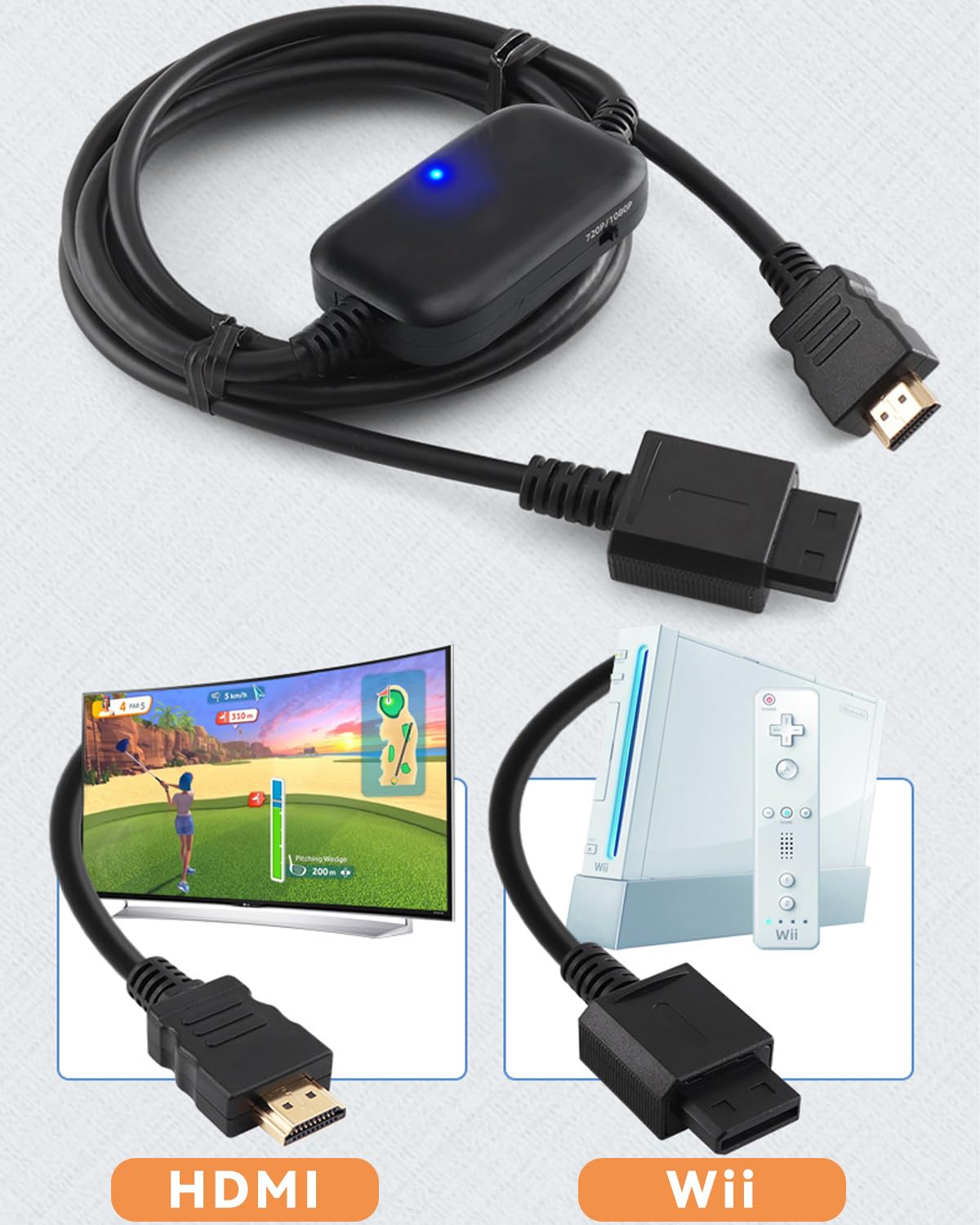 Wii to HDMI Adapter Cable [1080P/720P] Wii HDMI Picture Quality Upscaler Resolution Enhancer Wii 2 HDMI Converter Supports All Display Modes Compatible with Wii/Wii U Console (6.56FT, Plug & Play)