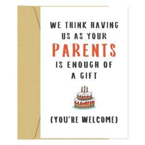 zoytonky funny birthday card for kids, humorous birthday card for boys and girls, we think having us as your parents is enough of a gift