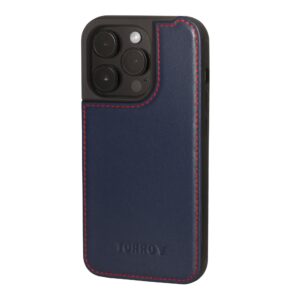 torro leather case compatible with iphone 15 pro max – premium leather bumper case - navy blue