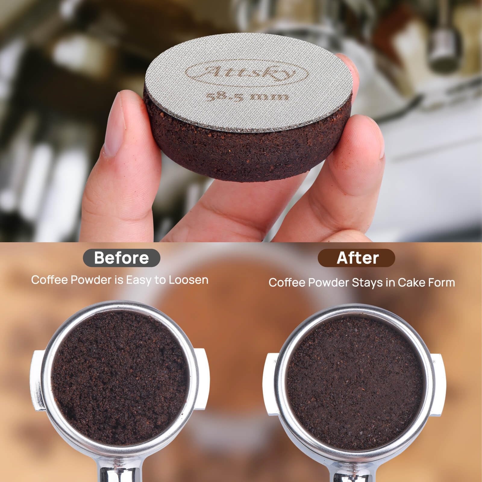 Attsky 58.5mm Espresso Puck Screen, Espresso Filter for 58mm Portafilter Filter Basket, Reusable Espresso Screen with 1.7mm Thickness 150μm 316 Stainless Steel