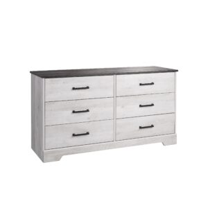 prepac rustic ridge farmhouse 6-drawer chest of drawers for bedroom, wooden bedroom drawer dresser with 6 storage drawers, 18.25in x 53.25in x 28.5in, washed white, adbr-1606-1