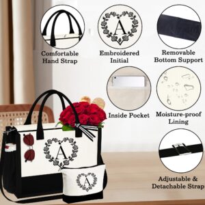 YOOLIFE Mom Birthday Gifts for Women, Initial Canvas Beach Bag Makeup Bag Gifts for Women Mom 40th 50th 60th Birthday Gifts Retirement Mothers Day Gifts for Mom Daughter Wife Her Letter E Mom Bag